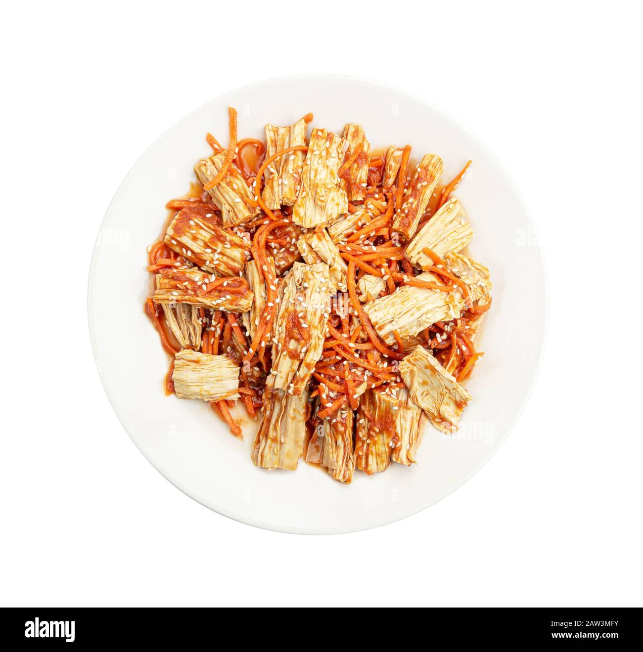 Spicy Chinese or Korean Yuba tofu bamboo and carrots salad on white ...