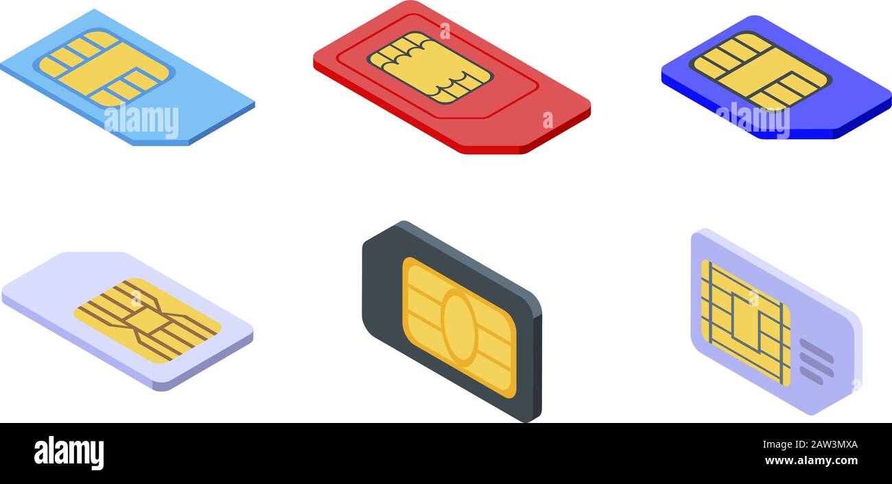 Sim phone card icons set, isometric style Stock Vector Image & Art - Alamy