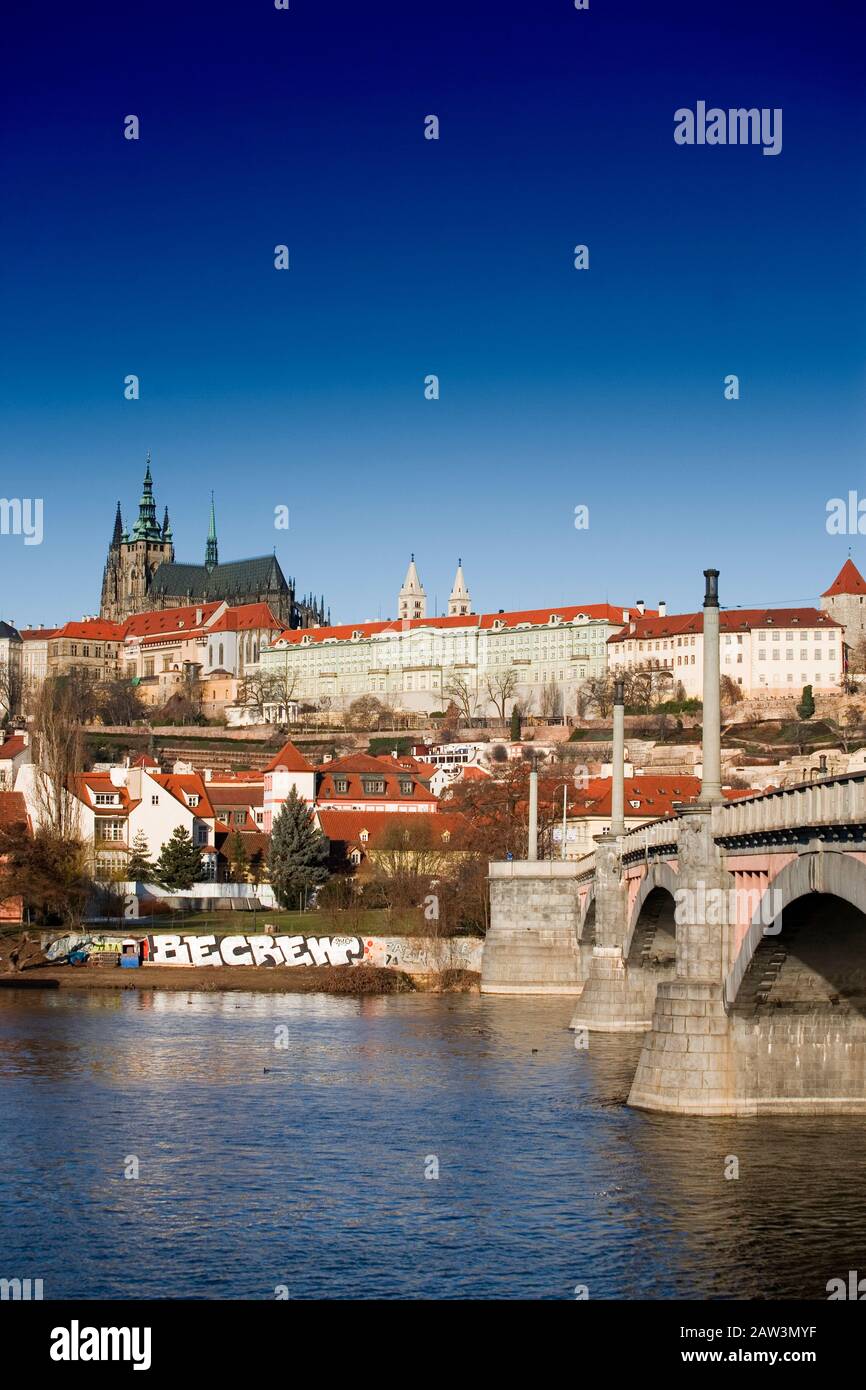 View of Prague castle and Moldau river Stock Photo - Alamy