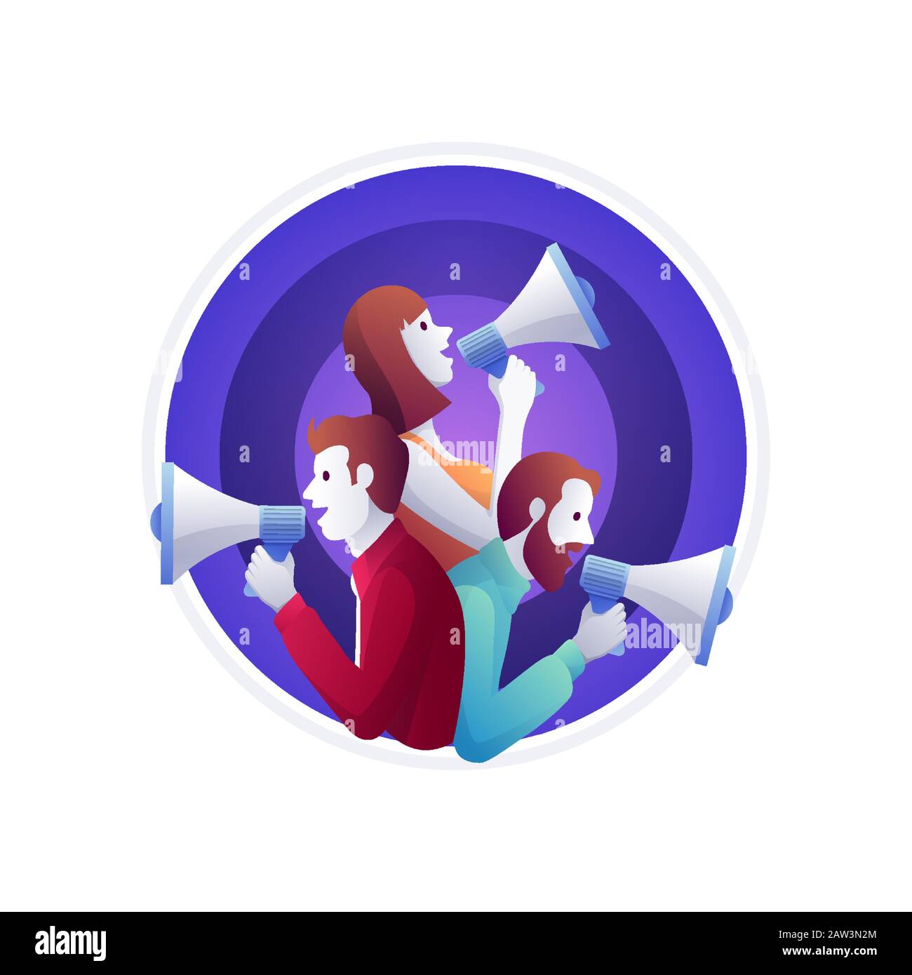 Three people with megaphone is shouting out Stock Vector Image & Art ...