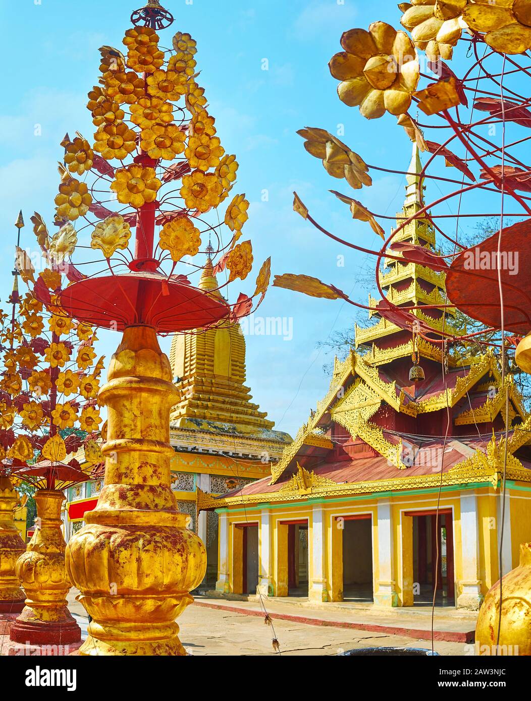 Explore the grounds of Shwezigon Pagoda with scenic decorations of ...