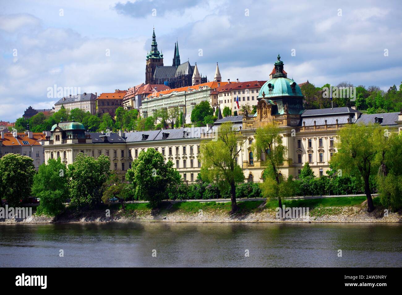 The building of Czech parliament and government with Prague castle in ...