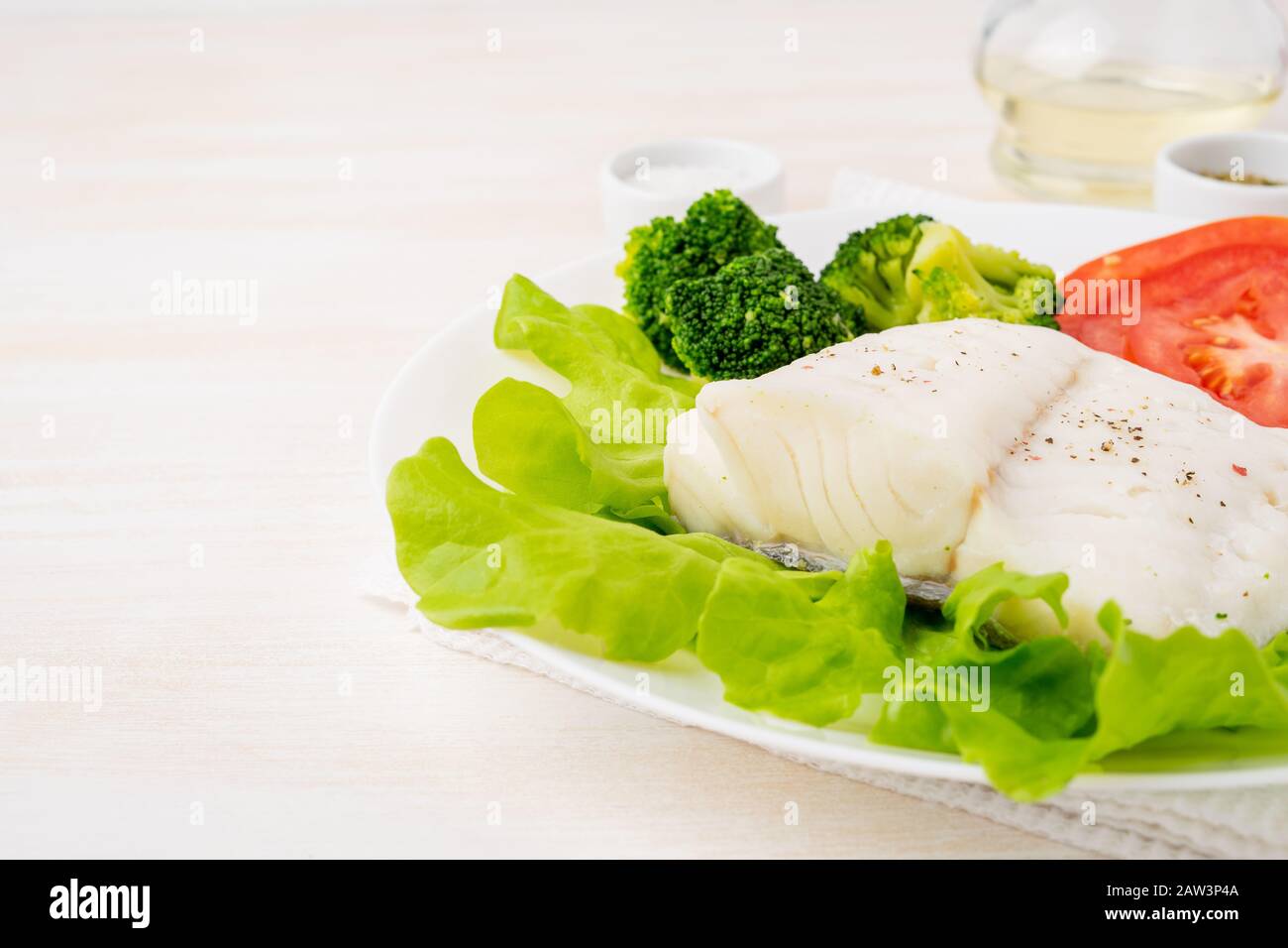 Steamed cod fish. Paleo, keto, fodmap healthy diet with vegetables on ...