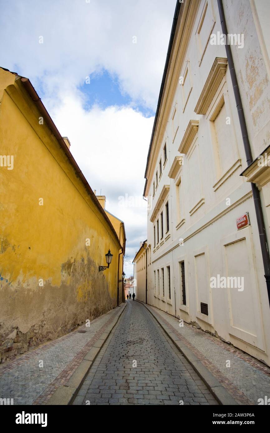 Street in Prague with typical architecture for that part of Europe ...
