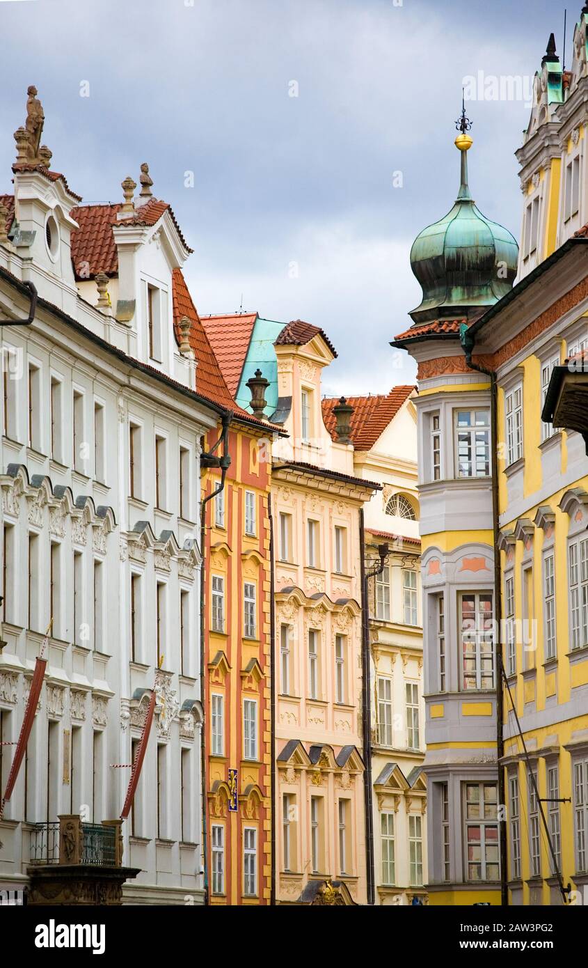 Street in Prague with typical architecture for that part of Europe ...