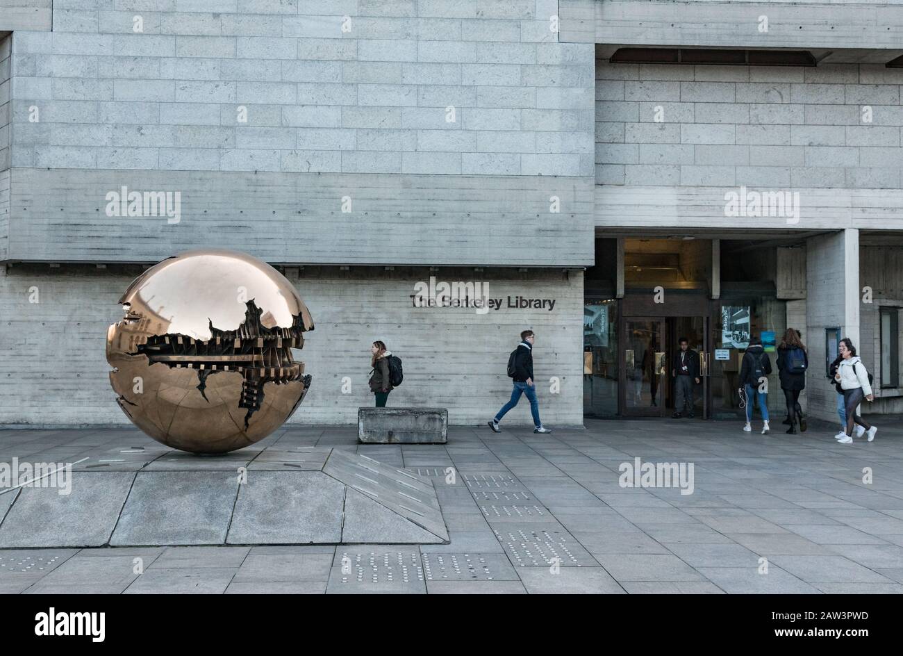 Dublin, Ireland - 29th January 2020: The golden globe sculpture Sphere ...