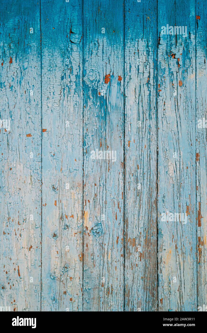 Aged Natural Old Blue Color Obsolete Wooden Board Background. Grungy ...