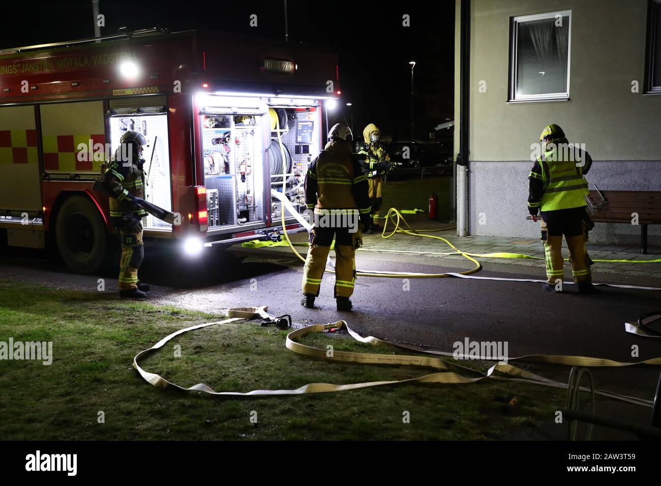 Motala, Sweden 20200125Basement Fire. Rescue service on site. Photo ...