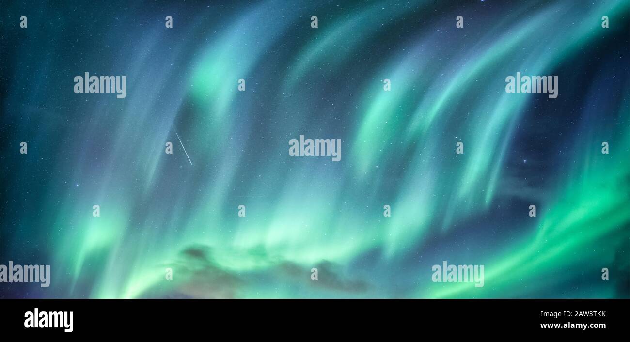 Aurora Borealis, Northern Lights in the night sky on Arctic Circle at ...