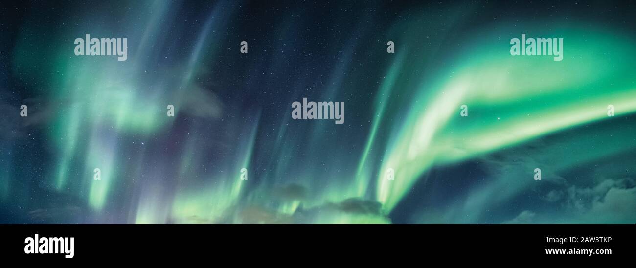 Aurora Borealis, Northern Lights in the night sky on Arctic Circle at ...