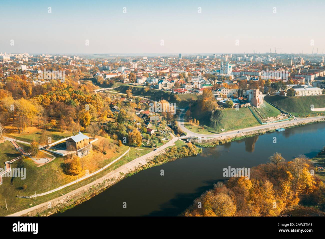 Grodno, Belarus. Aerial Bird's-eye View Of Hrodna Cityscape Skyline ...