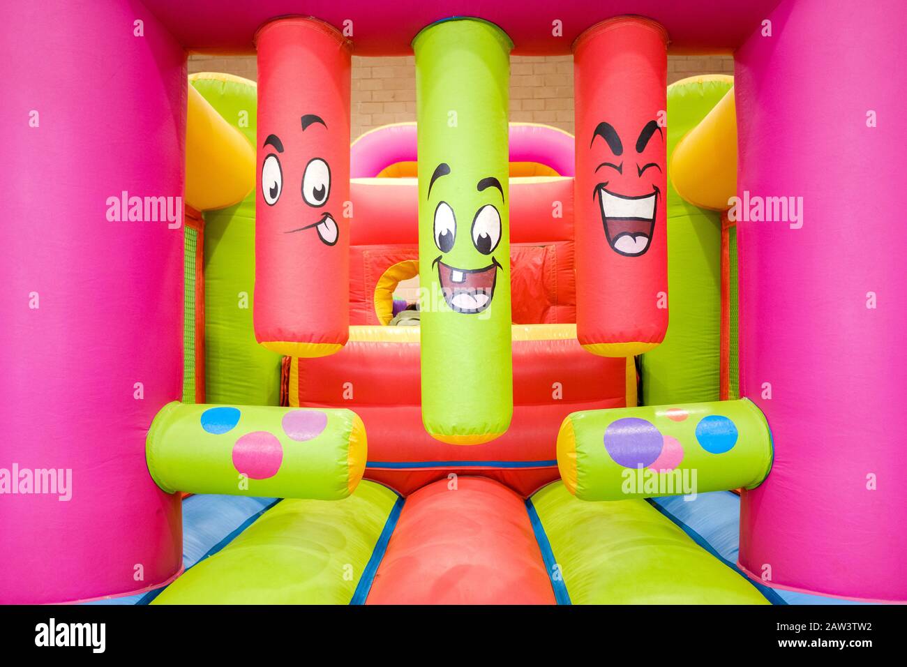 Inflatable castle to bounce and jump, with steps to climb Stock Photo ...