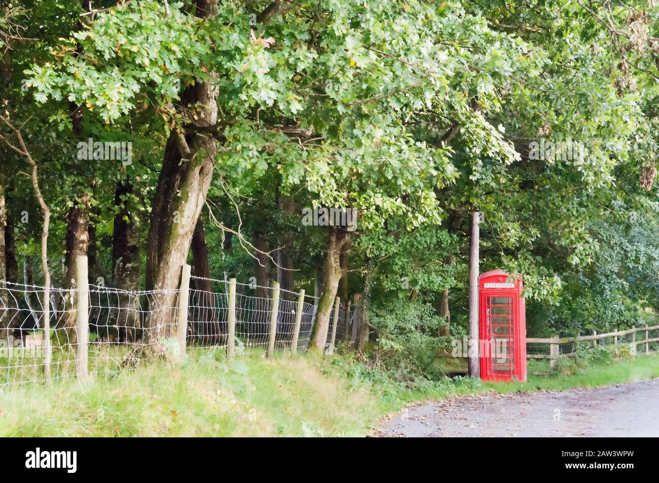 Public red call box, phone box in the middle of the countryside Stock ...