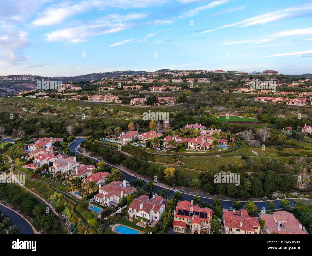 Crystal Cove neighborhood community in the Newport coast before sunset ...