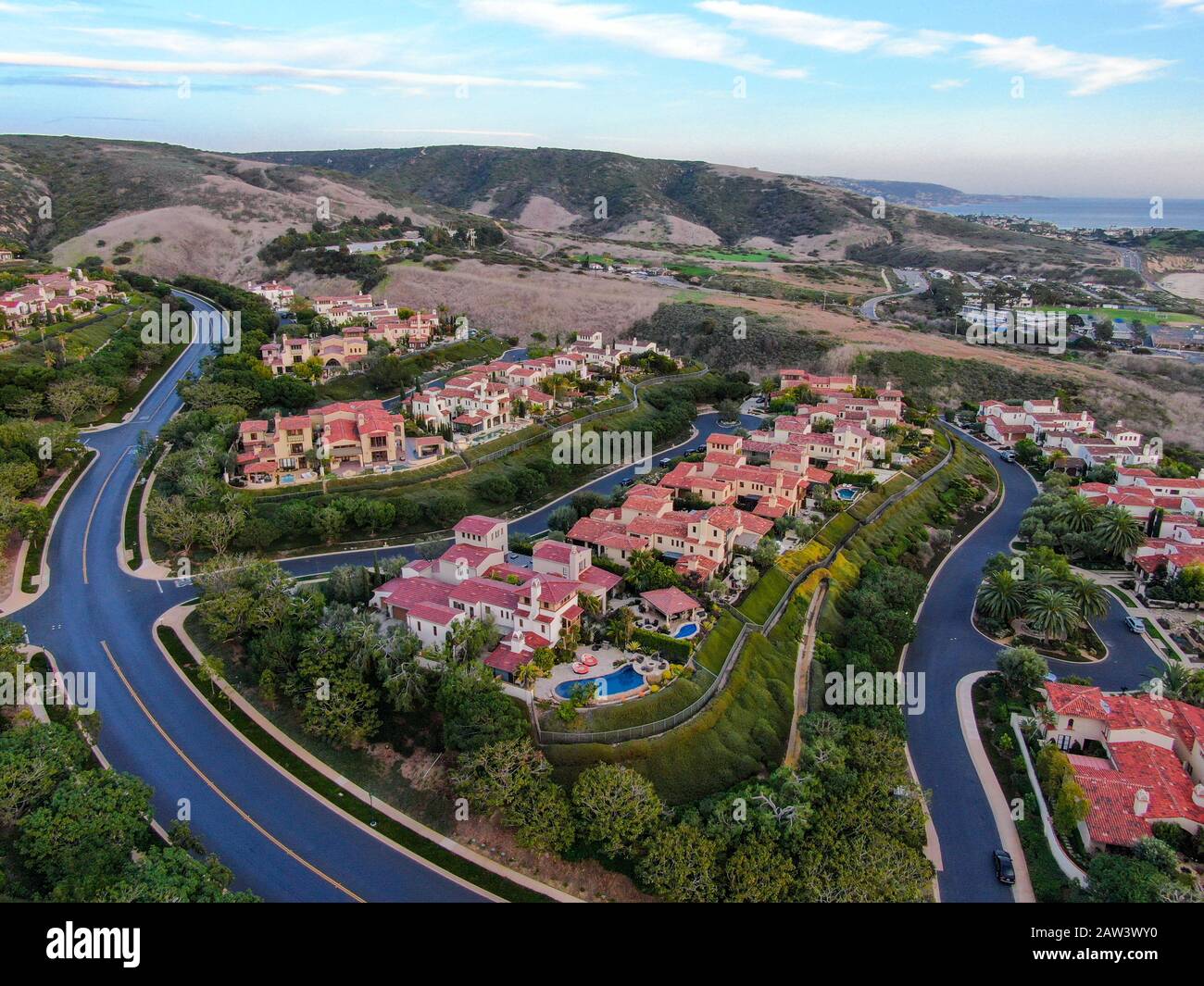 Crystal Cove neighborhood community in the Newport coast before sunset ...