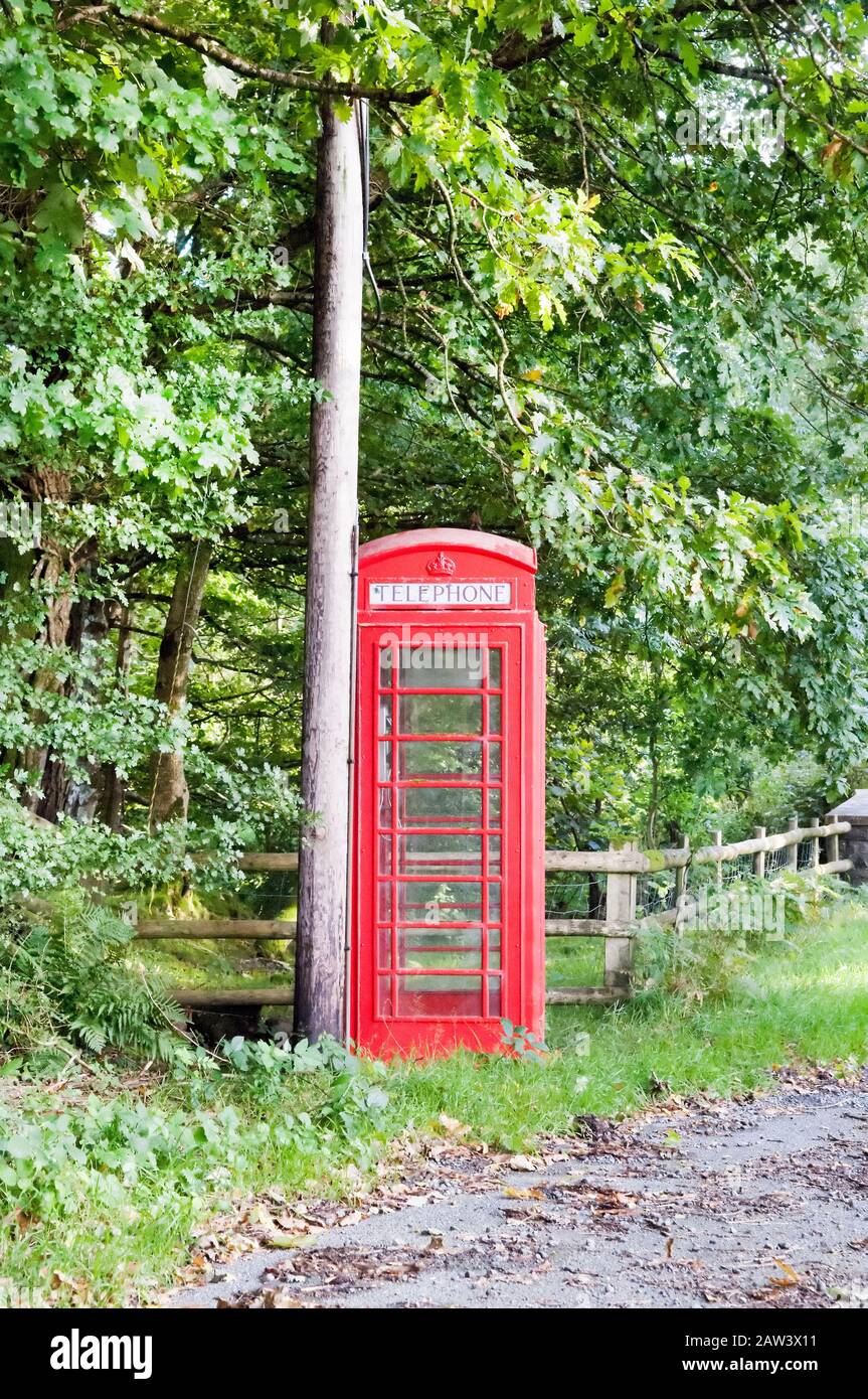Public red call box, phone box in the middle of the countryside Stock ...