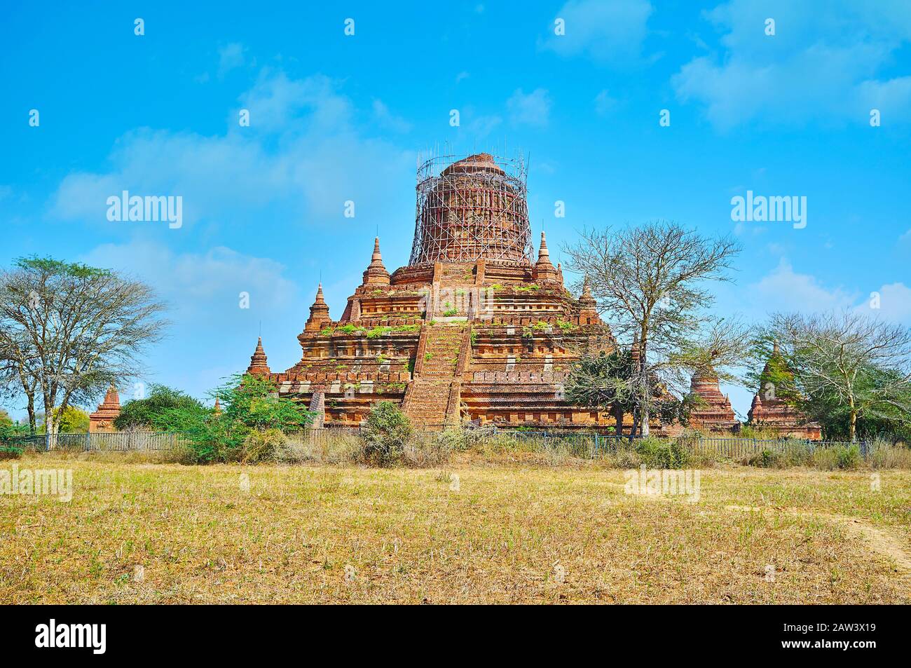 The ancient Bulethi Pagoda with preserved brick stairs, leading to the ...