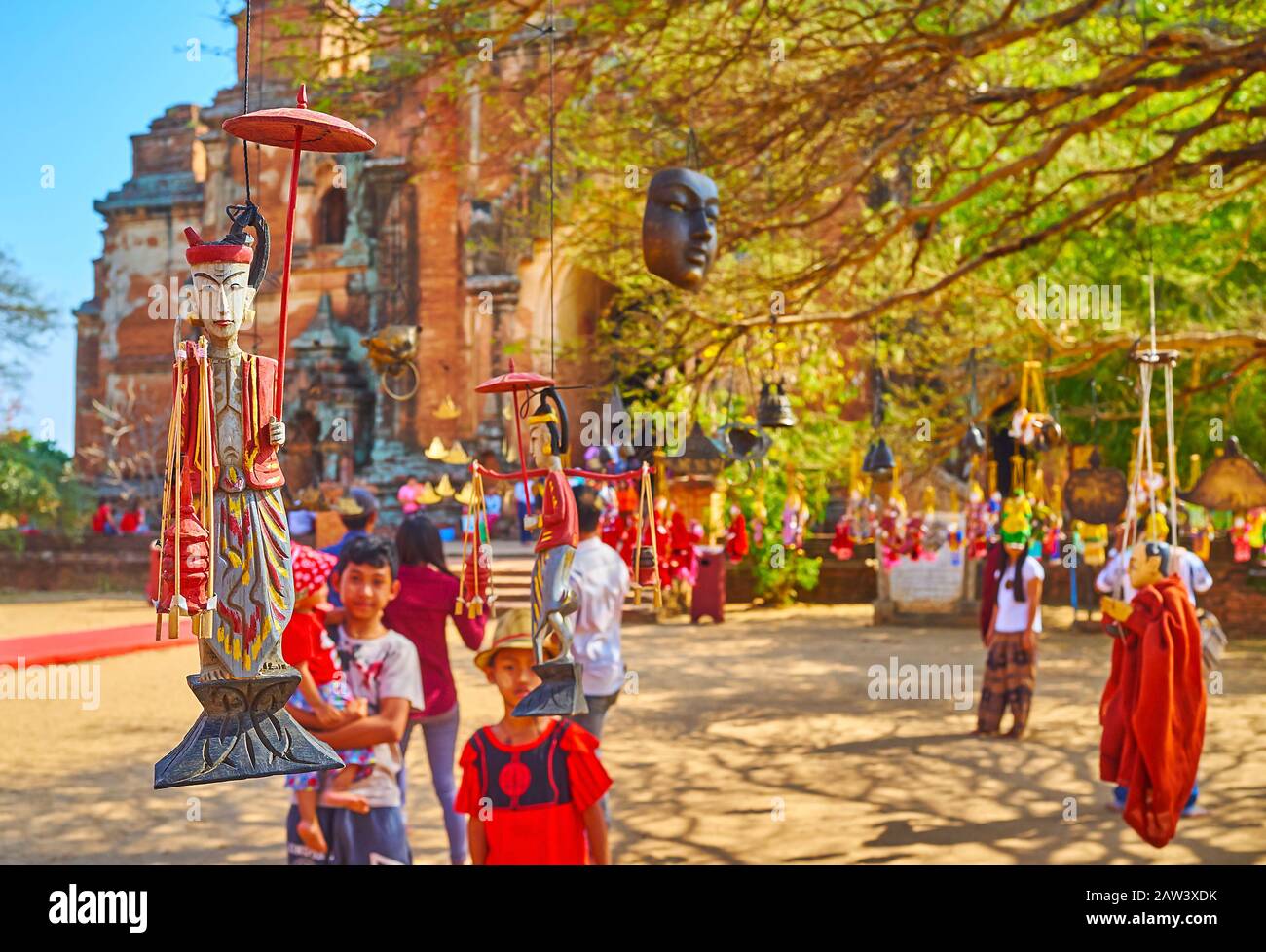 BAGAN, MYANMAR - FEBRUARY 25, 2018: The string puppets in shape of Nat ...