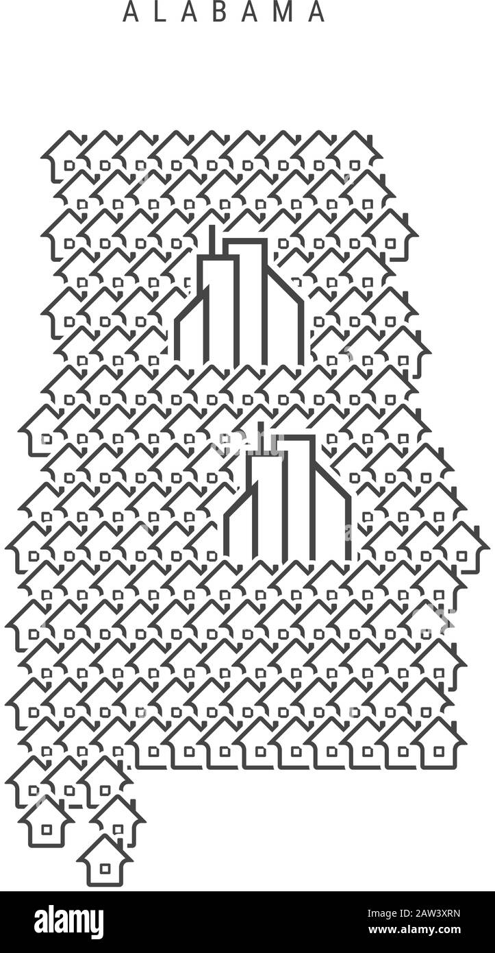 Alabama real estate property map. Icons of houses in the shape of a map ...