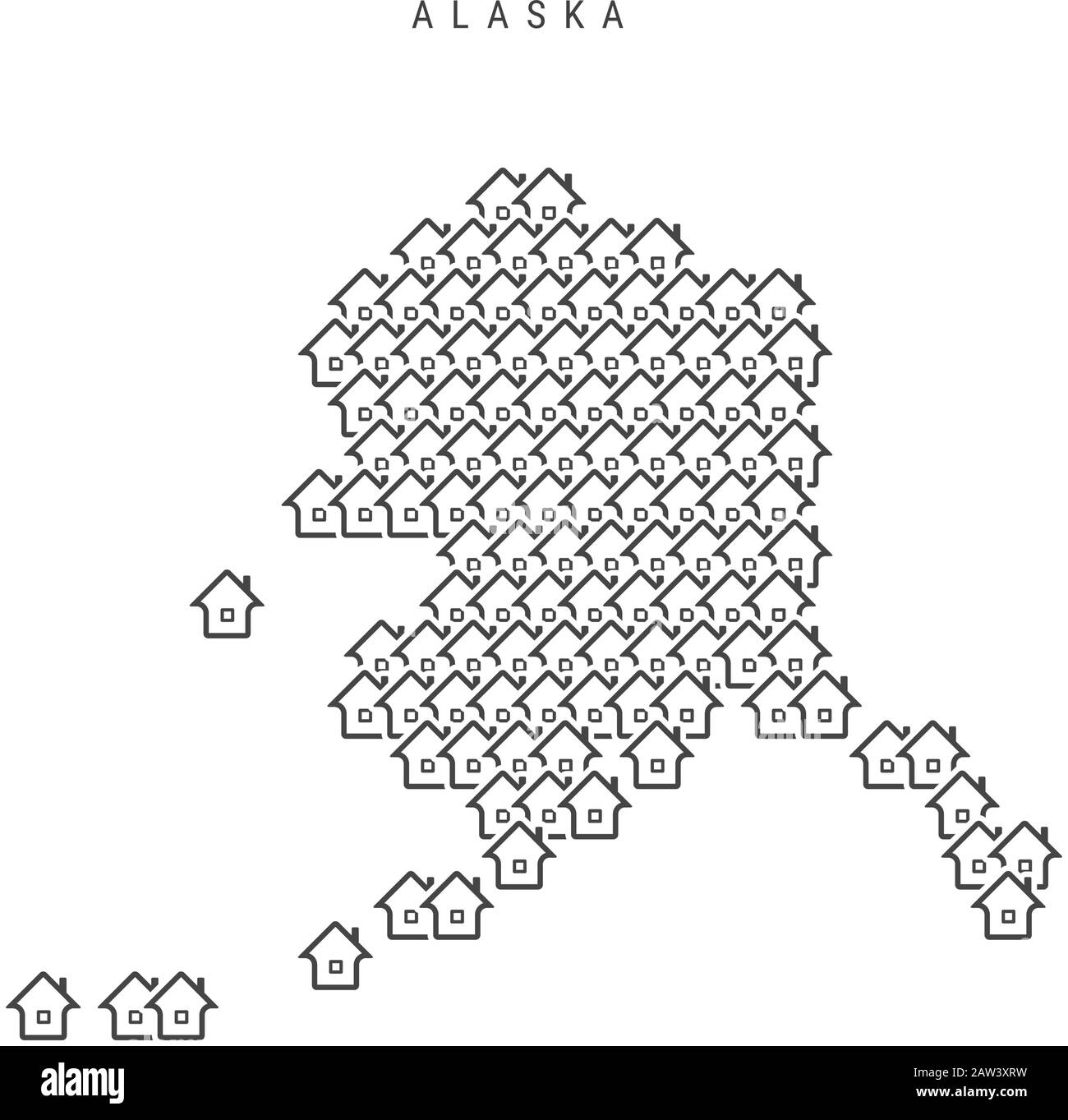 Alaska real estate property map. Icons of houses in the shape of a map ...