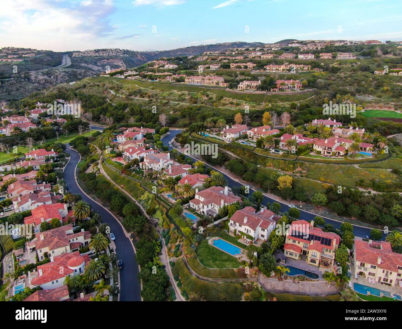 Crystal Cove neighborhood community in the Newport coast before sunset ...