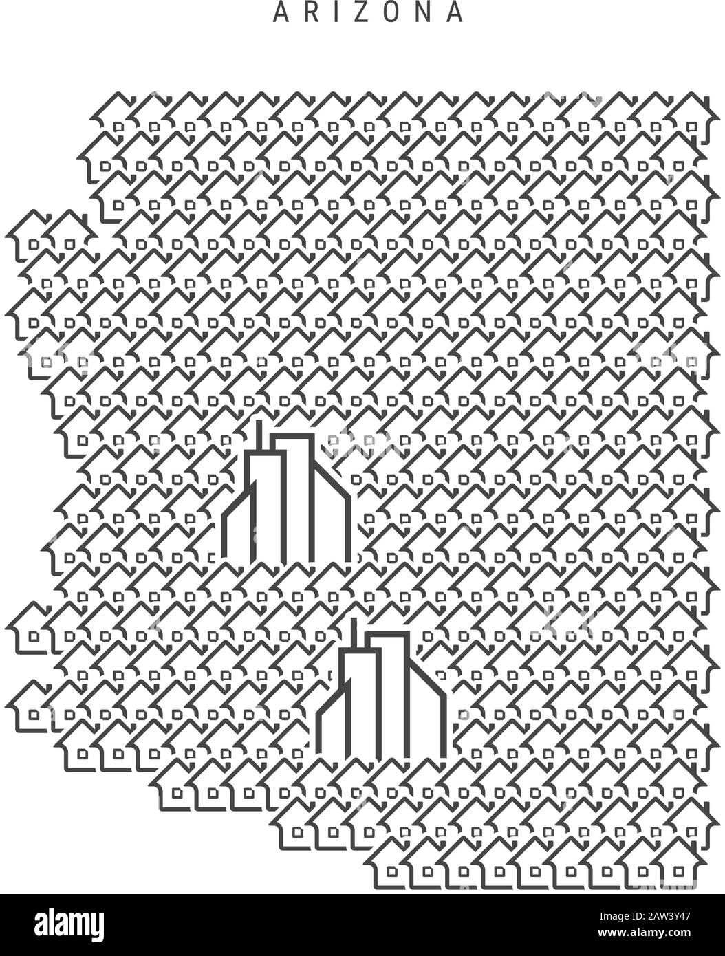Arizona real estate property map. Icons of houses in the shape of a map ...