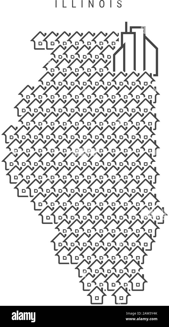 Illinois real estate property map. Icons of houses in the shape of a ...