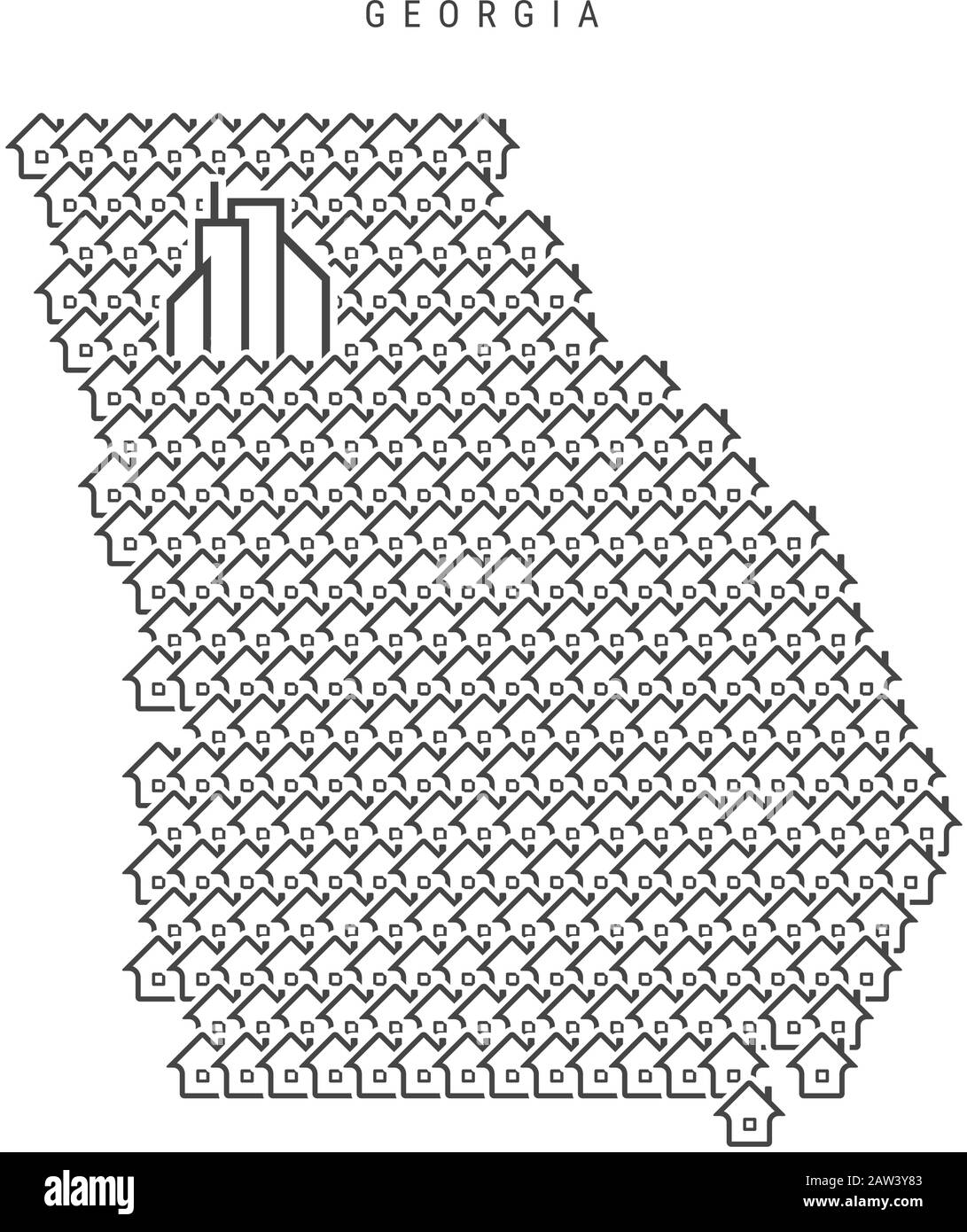 Georgia real estate property map. Icons of houses in the shape of a map ...