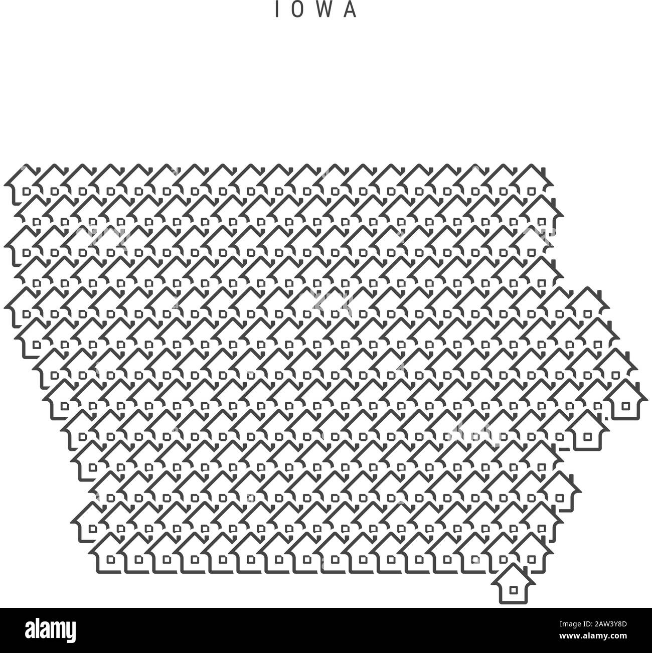 Iowa real estate property map. Icons of houses in the shape of a map of ...