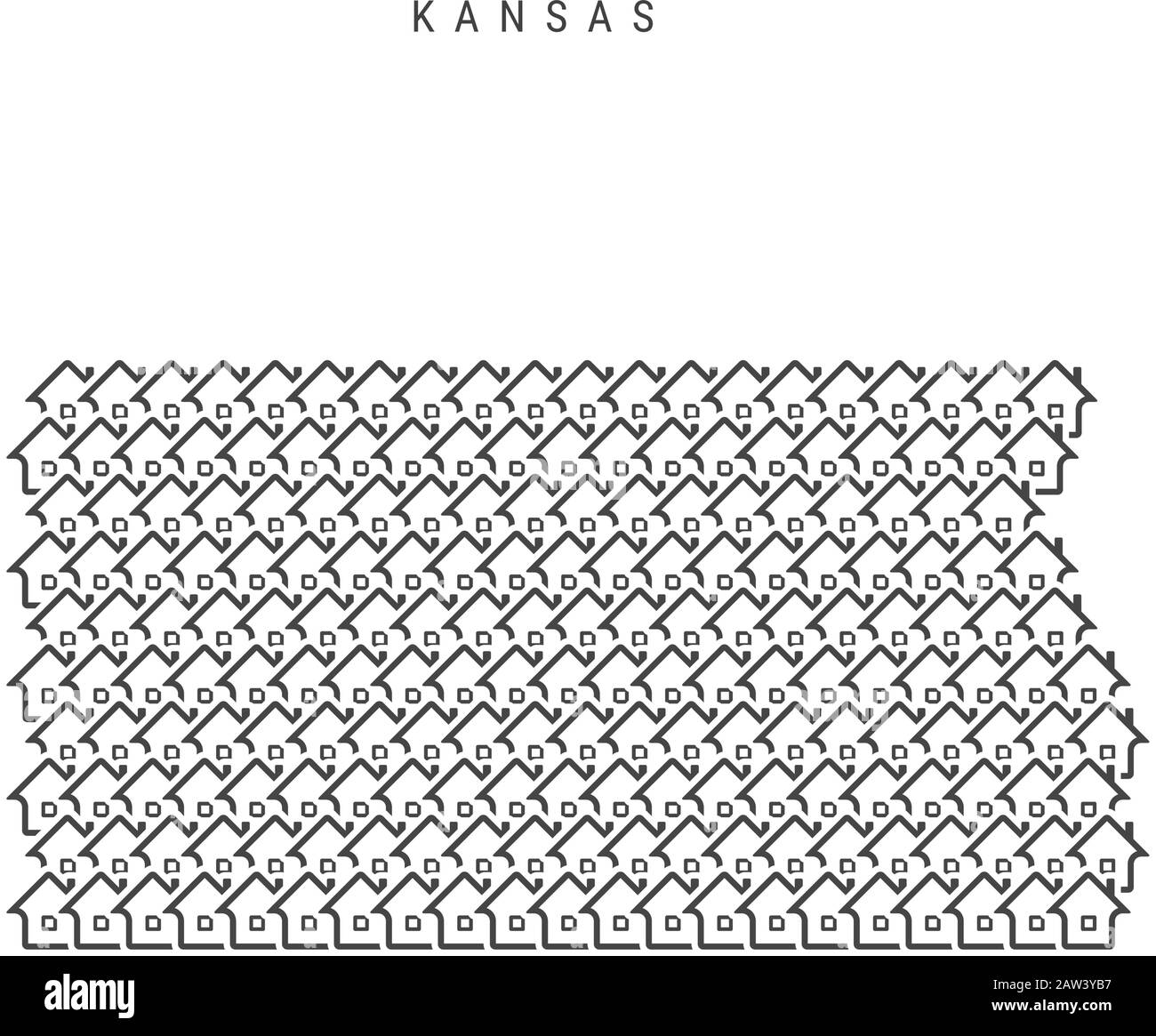 Kansas real estate property map. Icons of houses in the shape of a map ...