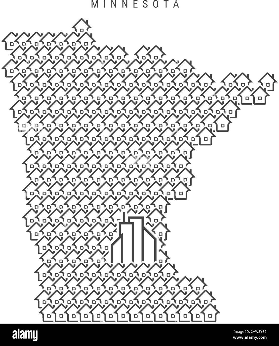 Minnesota real estate property map. Icons of houses in the shape of a ...