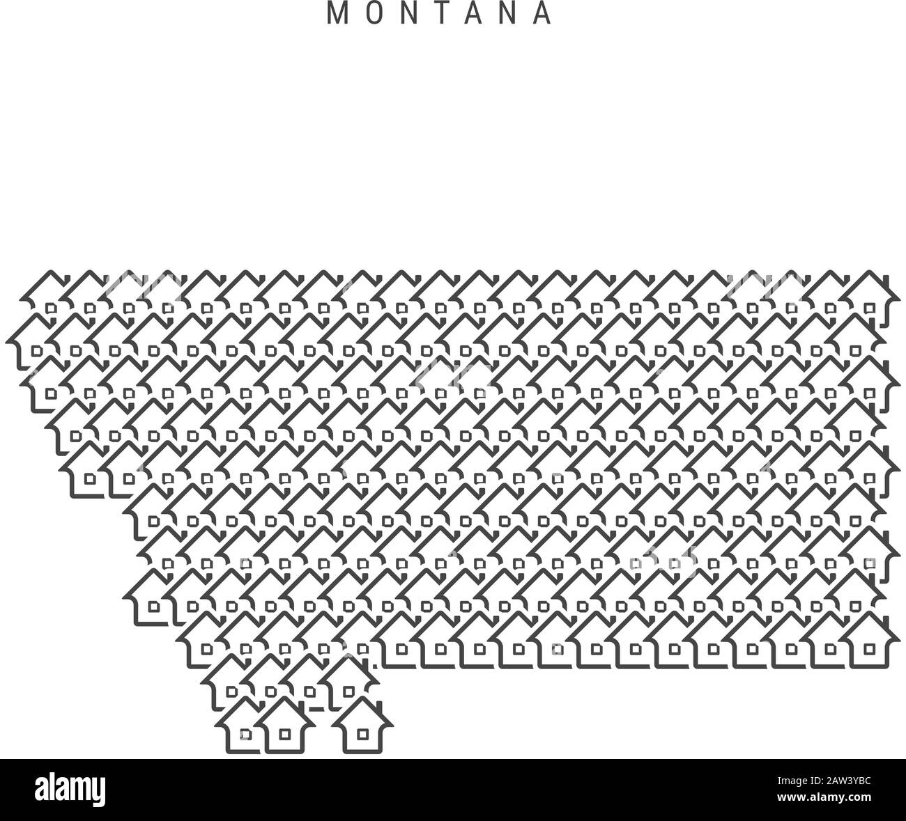 Montana real estate property map. Icons of houses in the shape of a map ...