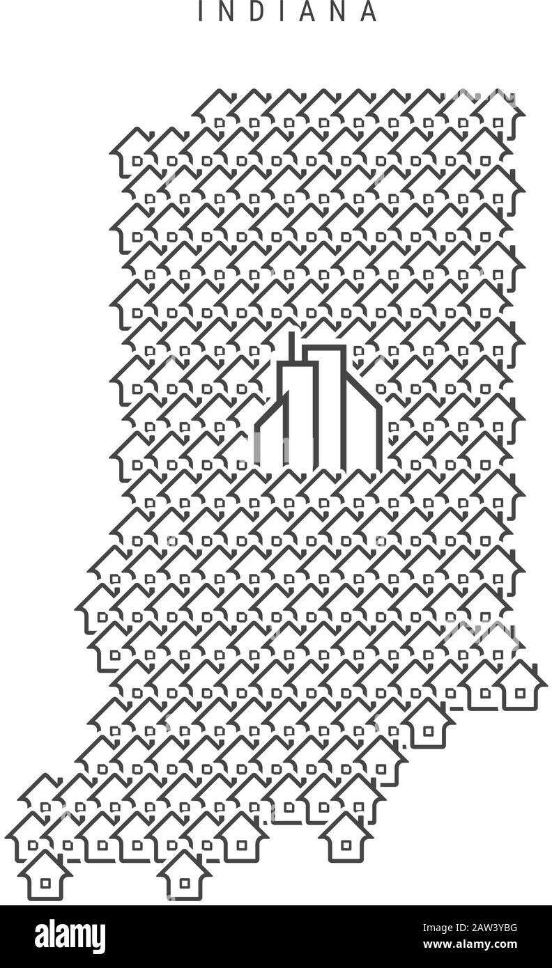 Indiana real estate property map. Icons of houses in the shape of a map ...