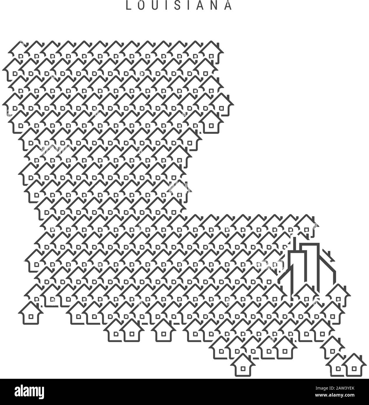 Louisiana real estate property map. Icons of houses in the shape of a ...