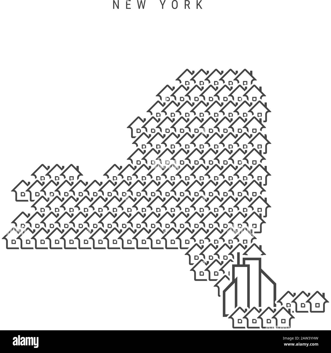 New York real estate property map. Icons of houses in the shape of a ...