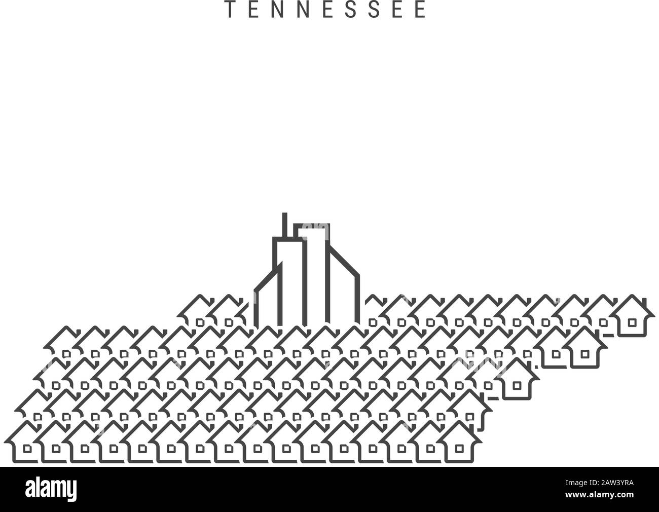 Tennessee real estate property map. Icons of houses in the shape of a ...