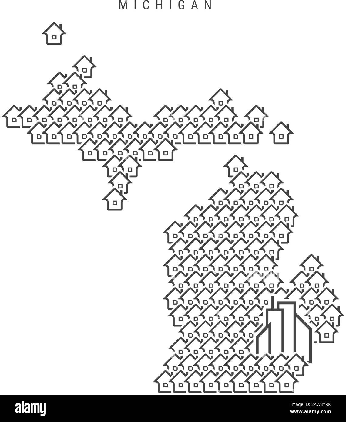 Michigan real estate property map. Icons of houses in the shape of a ...