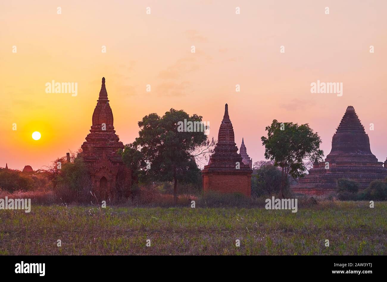 Watch the sunset over archaeological site of Old Bagan with numerous ...