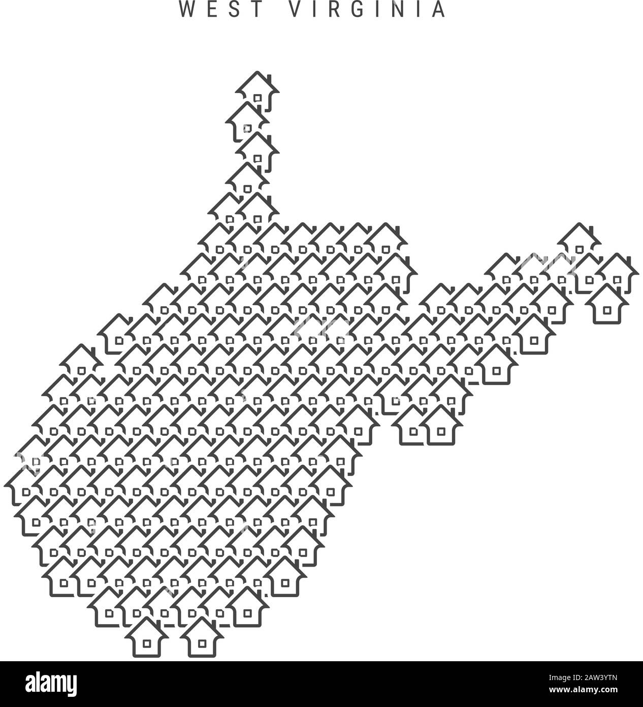 West Virginia real estate property map. Icons of houses in the shape of ...