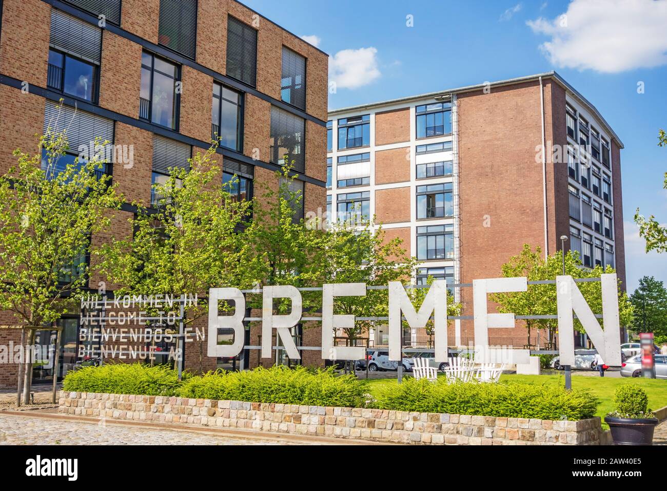 Promenade of the Marina Europahafen Bremen, the name of the city ...