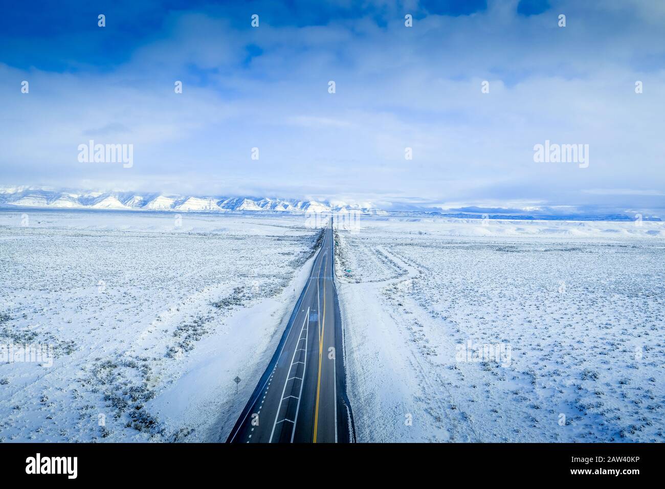 Aerial view winter wonderland scenic I-70 highway in Utah Stock Photo ...