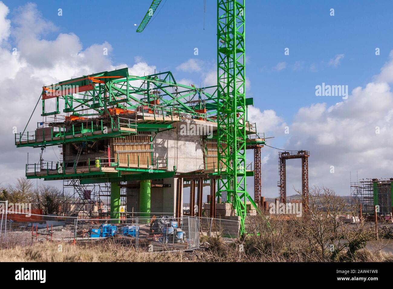 Early stages of bridge construction in Barnstaple, Devon, UK. You can ...