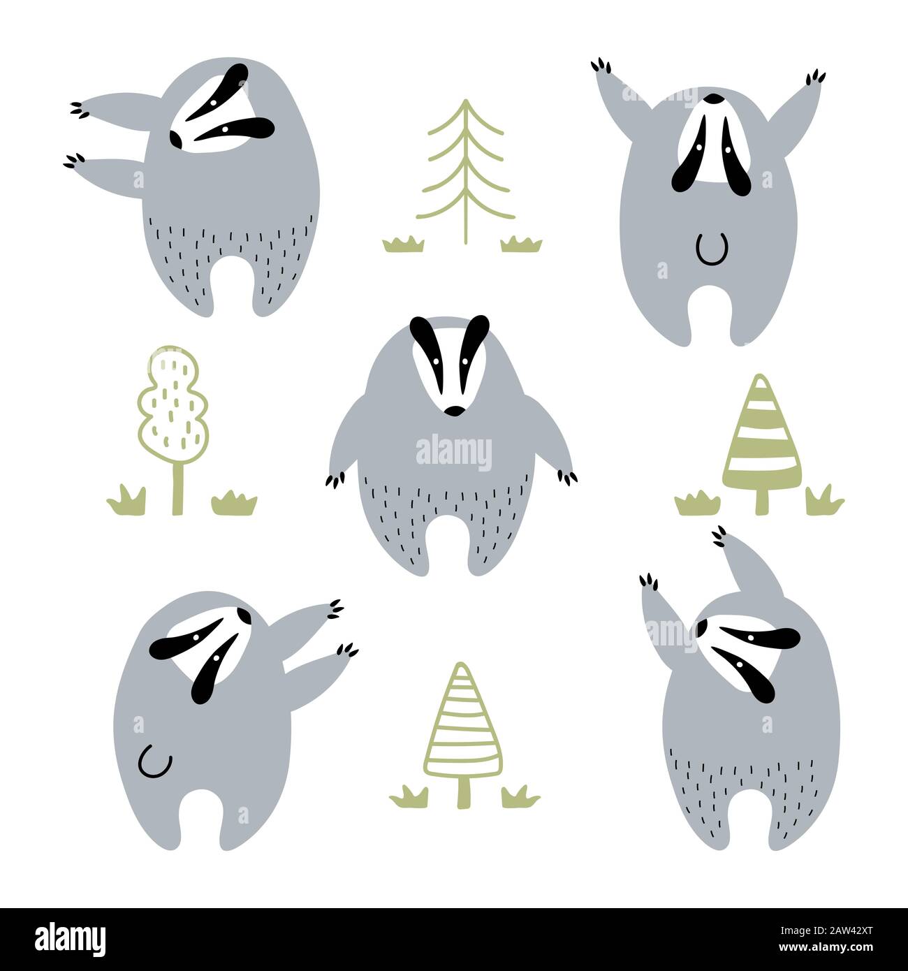 set of cute badgers vector illustration set Stock Vector Image & Art ...