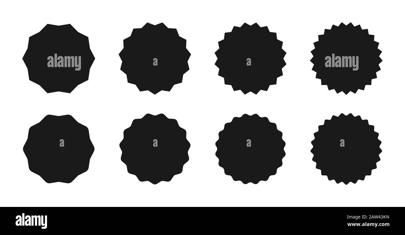 Star burst sticker set. Black flat price tags explosion silhouettes ...