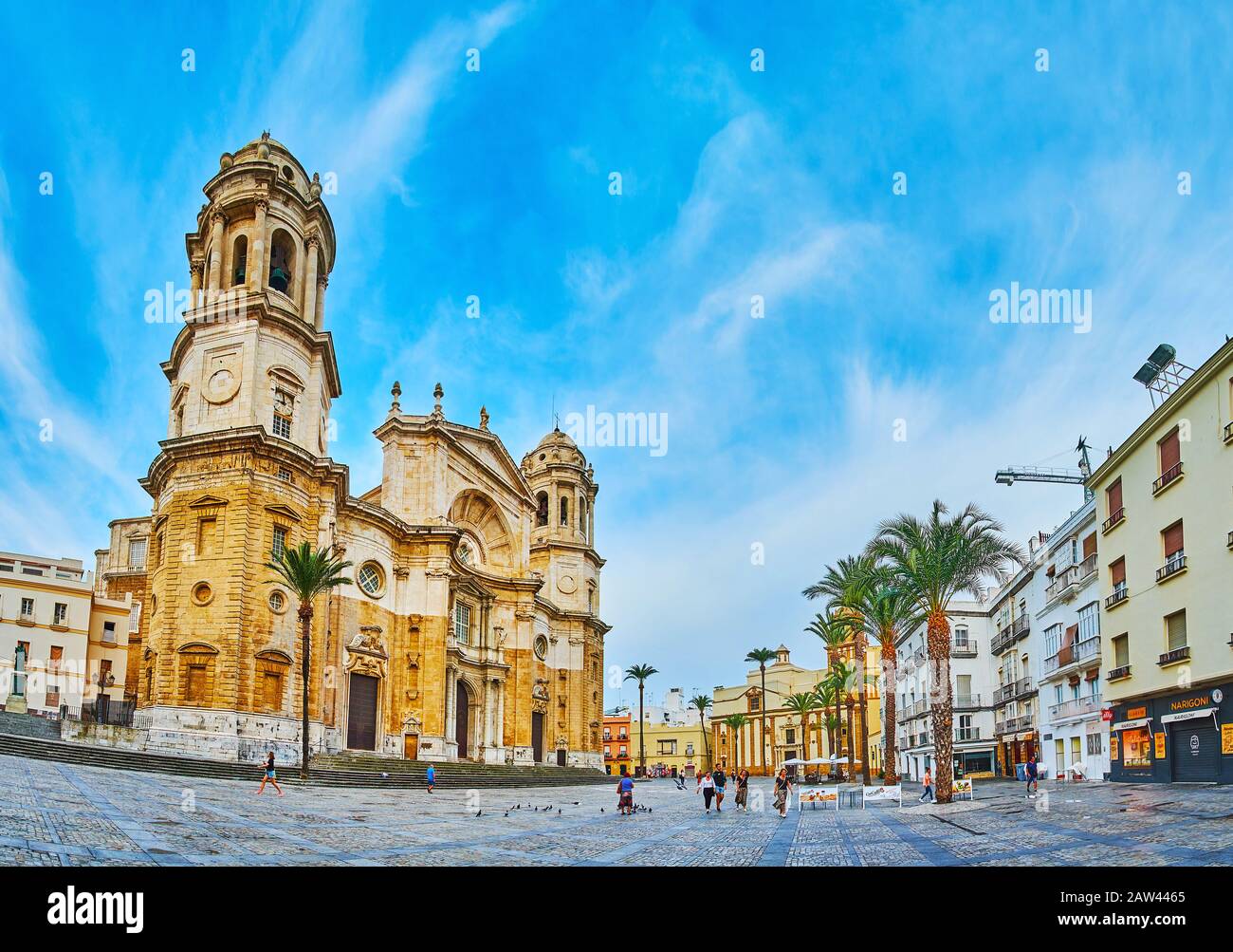 CADIZ, SPAIN - SEPTEMBER 20, 2019: Panorama of Plaza de la Catedral ...