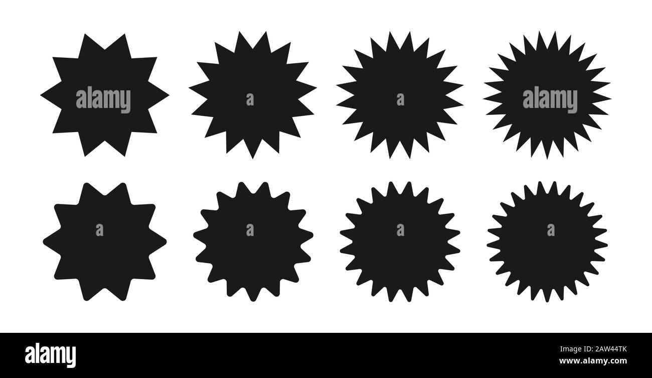 Star burst sticker set. Black flat price tags explosion silhouettes ...