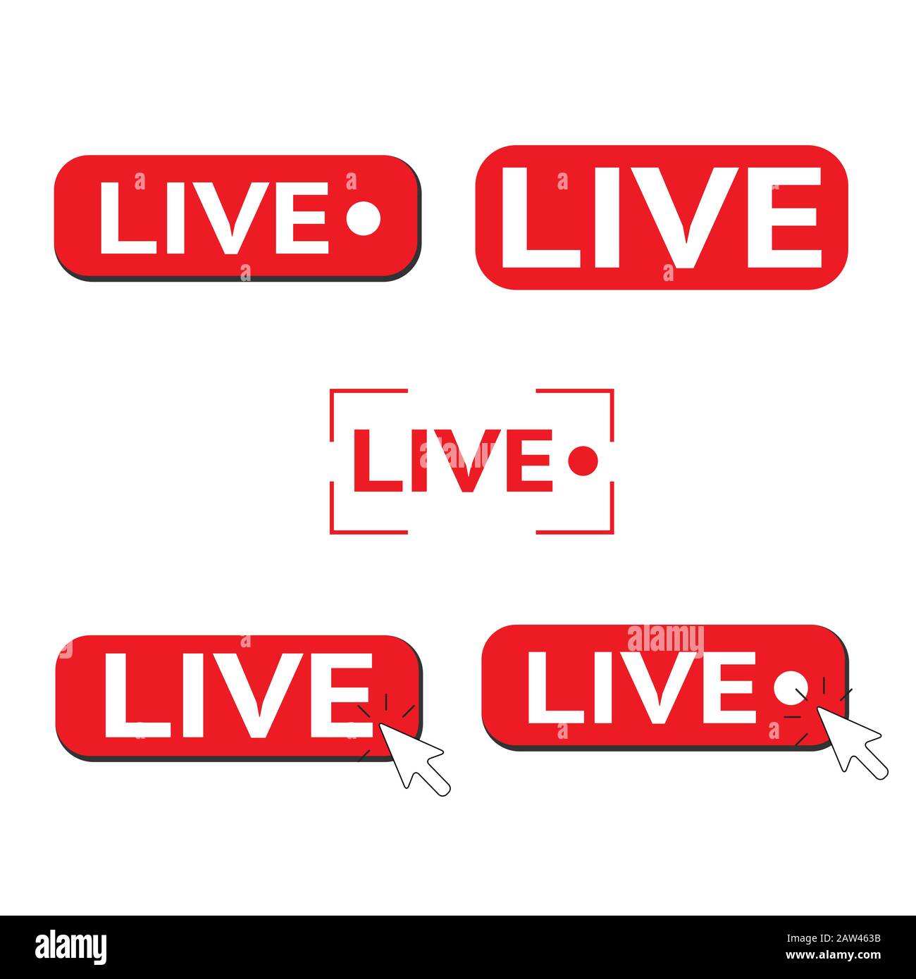 Red symbol set button of live streaming, broadcasting, online stream ...