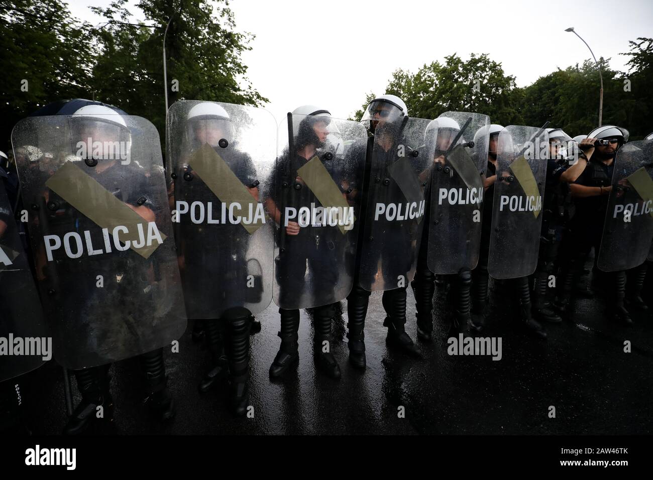 POLAND, CZESTOCHOWA - 16 June 2019: Polish policemen in action protect ...