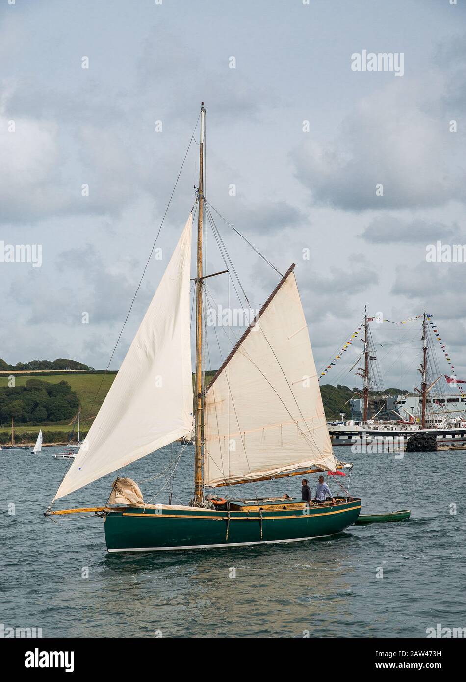 Traditional Falmouth working boat in the waters of the Falmouth harbour ...