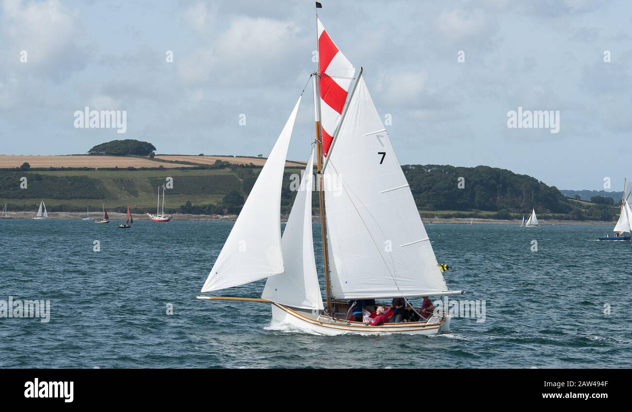 Traditional Falmouth working boats in full sail in the breezes of the ...